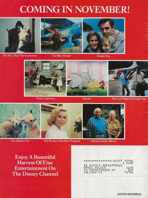 DISNEY CHANNEL MAGAZINE-OCTOBER 1985-Jessica Lange-Country-Disney ...