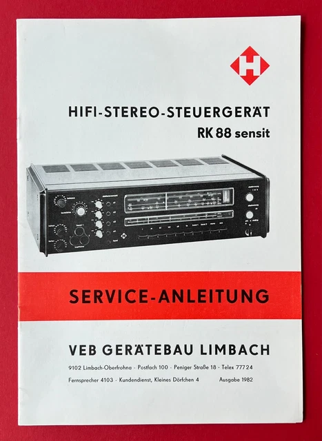 DDR RFT SERVICE Anleitung VEB Gerätebau Limbach 1983 RK 88 sensit ...