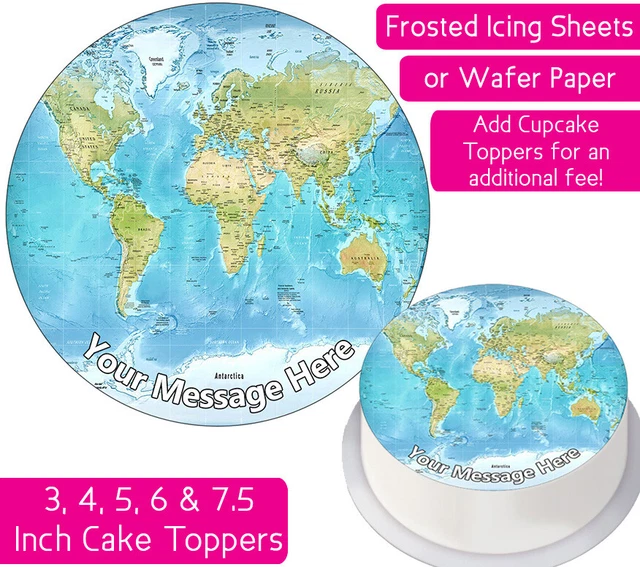 WORLD MAP EDIBLE Wafer & Icing Personalised Cake Toppers Bday Party ...