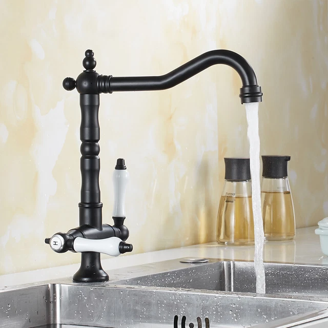 TRADITIONAL KITCHEN SINK Tap Twin Level Mixer Dual Lever Faucet Copper ...