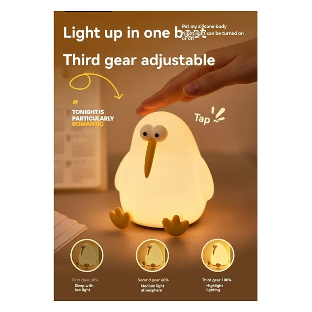 SQUISHY KIWI BIRD Lamp Rechargeable Dimmable Silicone Nursery ...