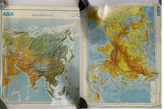 MAPPA ASIA CARTA FISICA + POLITICA 35x25cm 1985 VINTAGE Continental ...