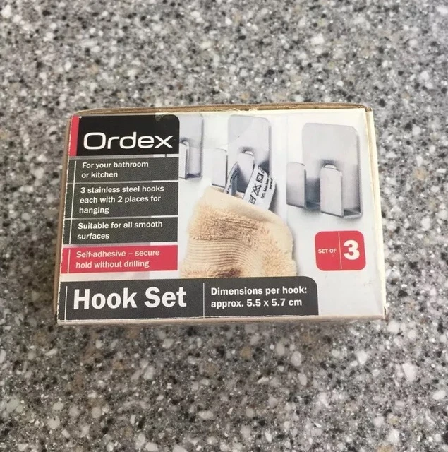ORDEX HOOK SET 3 Piece Set New In Box Self Adhesive £6.99 - PicClick UK