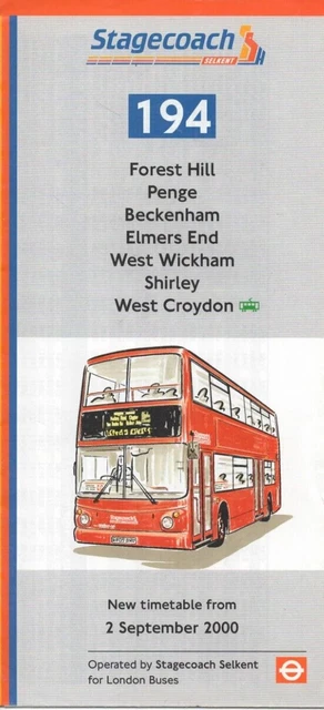STAGECOACH/LONDON BUS TIMETABLE - 194 - Forest Hill-West Croydon - Sept ...