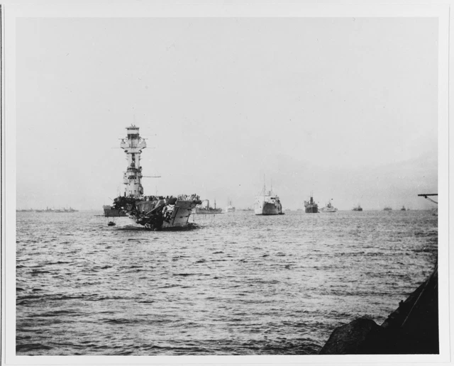 ROYAL NAVY WARSHIP HMS HERMES JULY 1940 DAMAGED A3 17" x 12" Photo ...