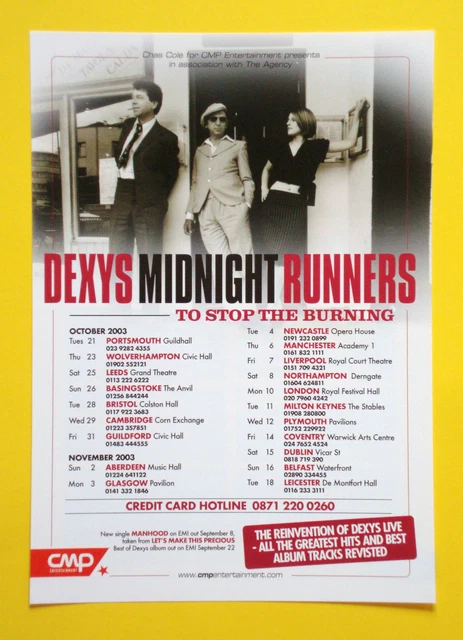 DEXYS MIDNIGHT RUNNERS UK A5 flyer de tournée promotionnel 2003 ...