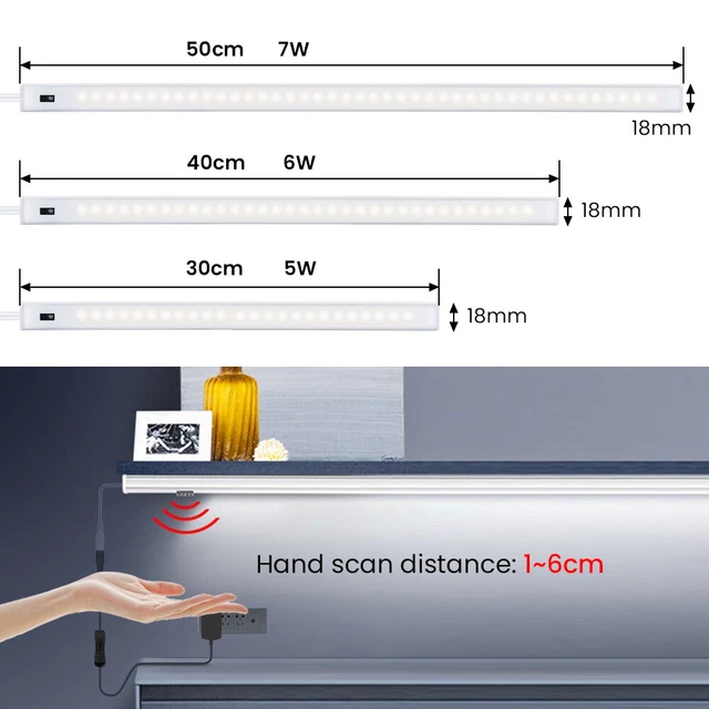 12V HAND MOTION Sensor LED Light Bar Kitchen Under Cabinet Cupboard ...