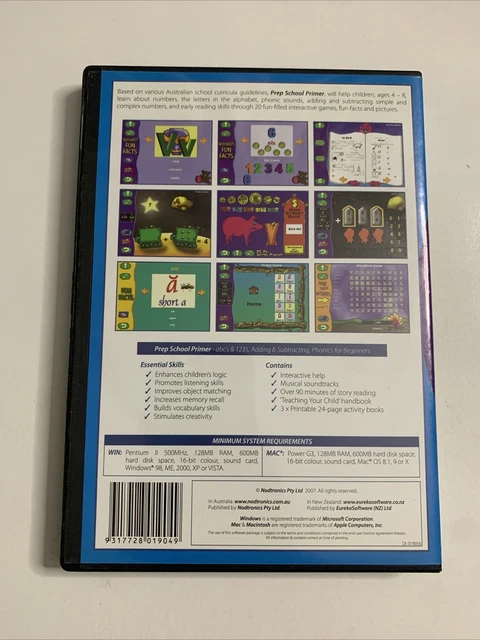 PREP SCHOOL PRIMER Ages 4-8 PC CD-ROM Windows ABC's, Adding ...