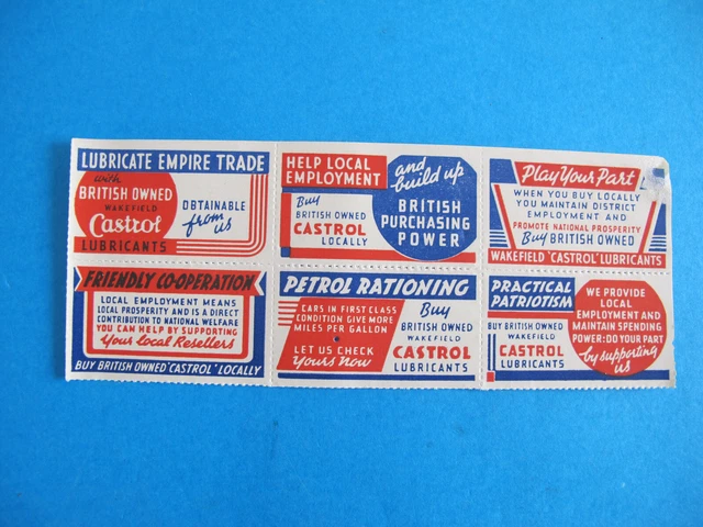 6 WW2 PATRIOTIC Castrol Oil Petrol Cinderella Labels Stamps $29.99 ...