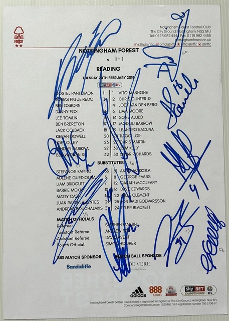 Nottingham Forest Team Sheet FOR SALE! - PicClick AU