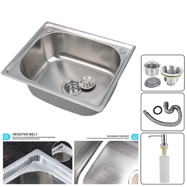 STAINLESS STEEL SINGLE Bowl Square Kitchen Laundry Washing Sink ...