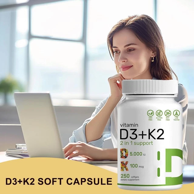 VITAMIN D3 K2 Softgels Capsules-Extra Strength D3 K2 Supplements with 5000IU New £7.37 - PicClick UK