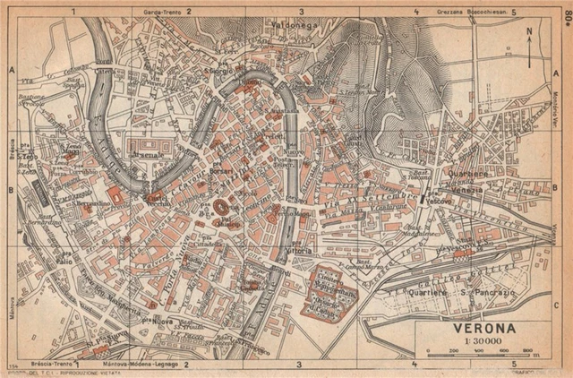 MERANO VINTAGE TOWN city map plan pianta della città. Italy 1958 old £4 ...