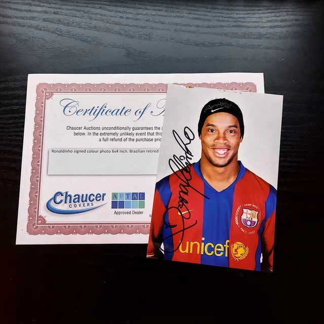 RONALDINHO HAND SIGNED Official Photo Barcelona 10 Auto Autograph card ...