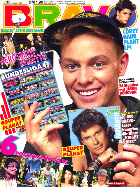 MAGAZINE BRAVO N° 33/1989, Jason DONOVAN, David HASSELHOFF, ROXETTE, Corey HAIM EUR 15,00 ...