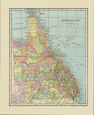 1903 COLOR COUNTY Map of QUEENSLAND AUSTRALIA £24.96 - PicClick UK