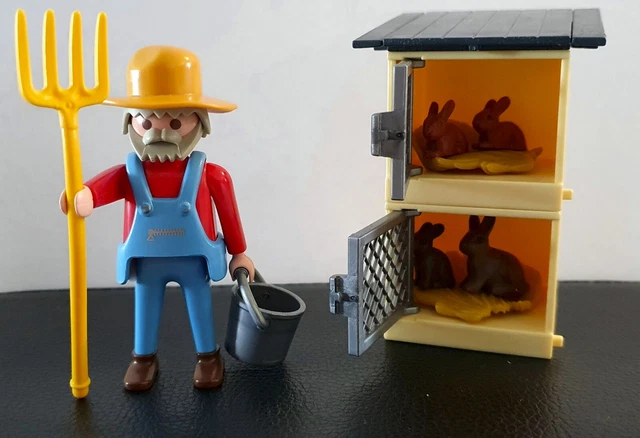 PLAYMOBIL - ANIMAUX Ferme Clapiers Lapins + Fermier + Accessoires EUR ...