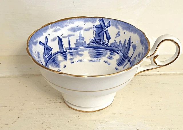 RARE VINTAGE ROYAL Stafford blue white "Blue Windmill" teacup no saucer ...