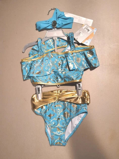 DISNEY STORE PRINCESS Jasmine Deluxe Swimsuit Girls 3 Peice Size US 5/6 ...