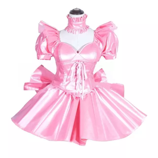 Sissy Maid Girl Pink Satin Lockable Dress Cosplay Costume Tailor Made