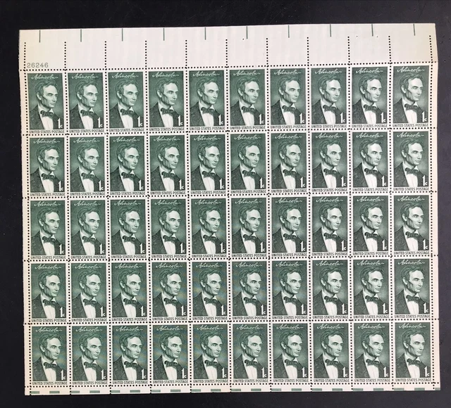 1959 ABRAHAM LINCOLN 1 Cent 50 Stamp Sheet Scott #1113 NH VG £8.30 ...