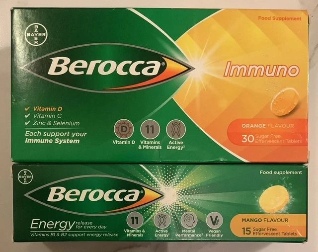 BEROCCA IMMUNO ORANGE 30 Tablets & Berocca Energy Mango 15 Vitamin CD ...