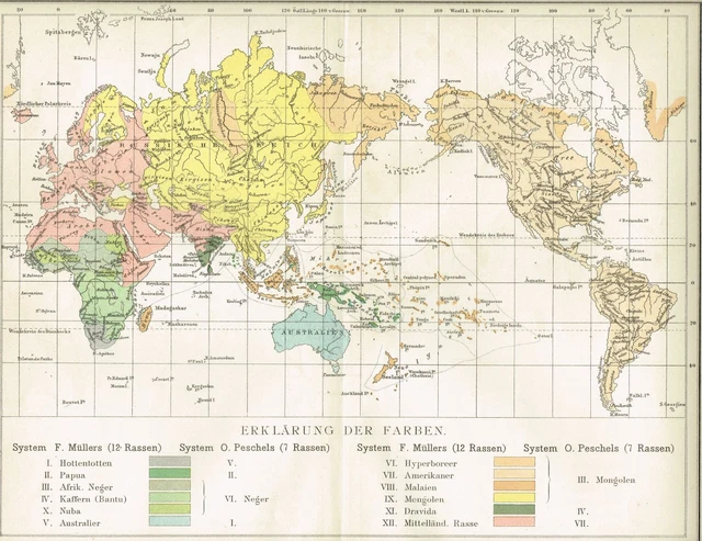 KARTE VERBREITUNG DER MENSCHENRASSEN Original-Graphik 1894 EUR 7,99 ...