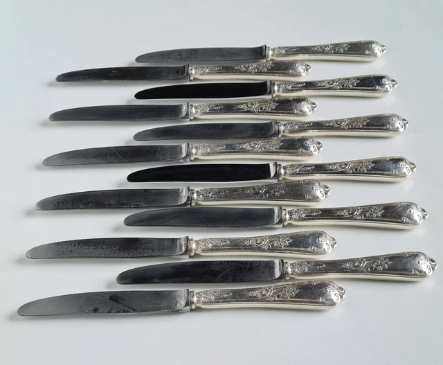 12 COUTEAUX MAISON SOH en métal argenté lame inox Société Orfèvrerie ...