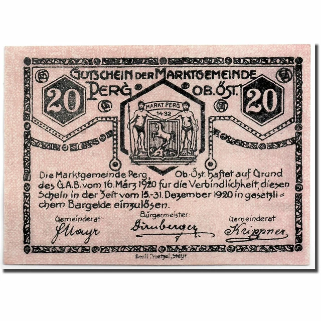 [#364136] GELDSCHEIN, ÖSTERREICH, Perg, 20 Heller, Ecusson, 1920, 1920 ...