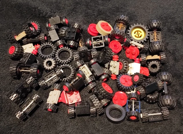 LEGO TECHNIC VINTAGE Red Wheels Axles Bundle Lot 200g 3137c02 4180c02 ...