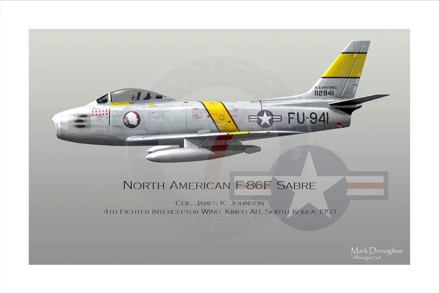 KOREAN WAR F-86 Sabre James Johnson Ace Aviation Art Profile Photo ...