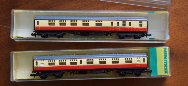 MINITRIX N GAUGE BR Cream and Crimson coaches 13065 & 13066 £23.58 ...