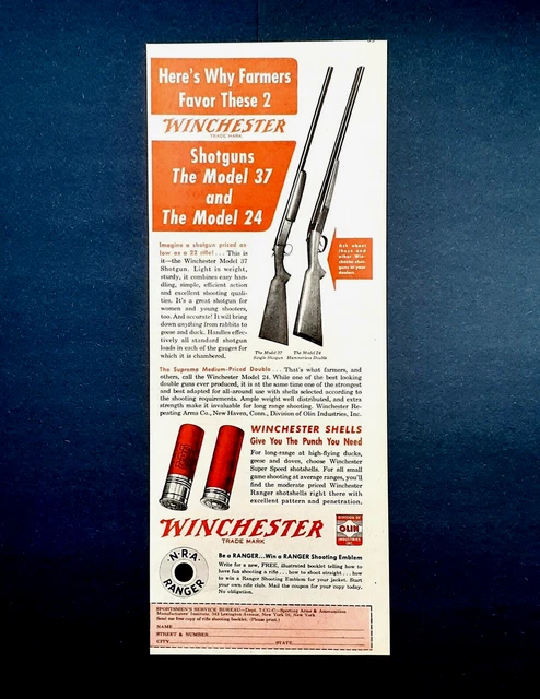 VINTAGE WINCHESTER SHOTGUN ad original 1947 Model 37 Model 24 gun ...