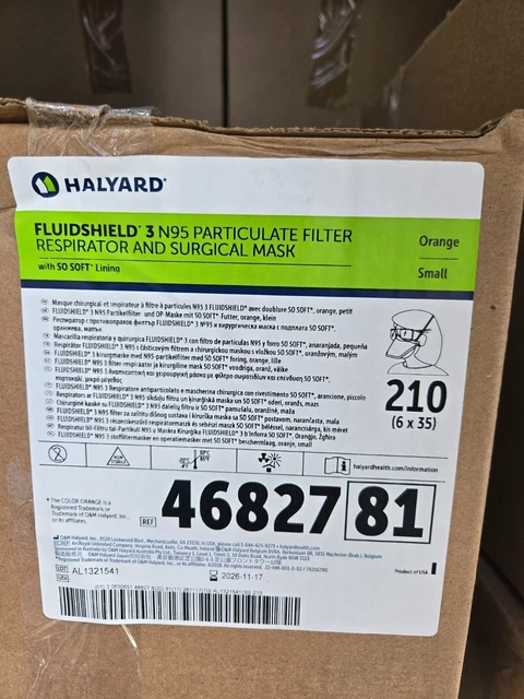 PALLET OF HALYARD 76727 FLUIDSHIELD N95 Mask L3 Orange Pack Pallet 40 ...