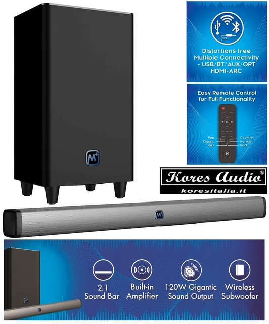 SMART TV BLUETOOTH Soundbar + Wireless Subwoofer (21cm 8") 120+120 Watt ...