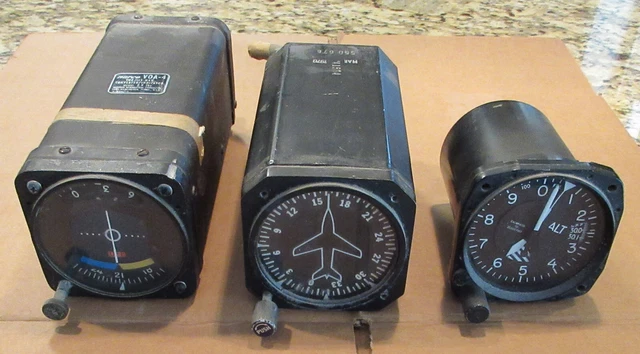 TRIO OF AIRCRAFT gages altimiter, directional gyro compass, VOR/ILS ...