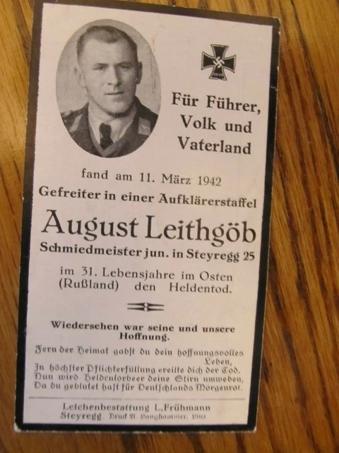 RARE WWII GERMAN Death Card, LUFTWAFFE AIRCRAFT RECON SQUADRON, Flier ...