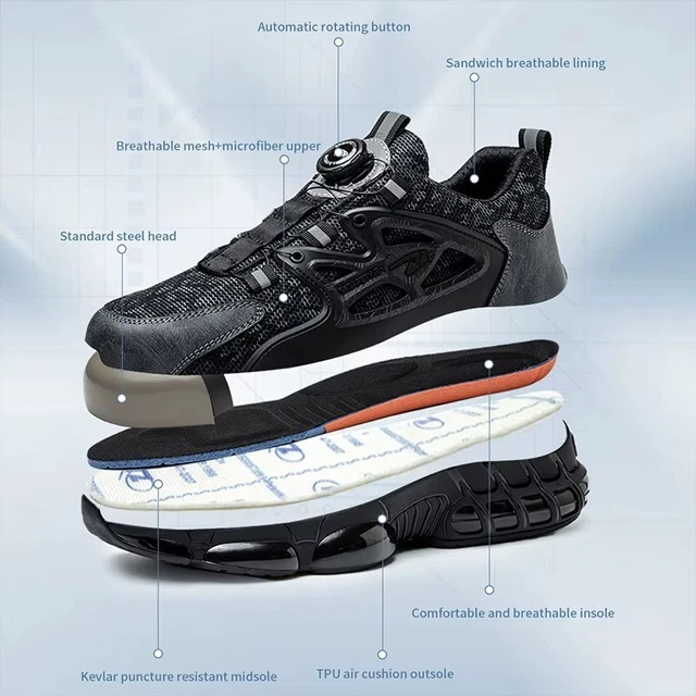 WORK SHOES SLIP Resistant Lace Up Steel Toe Comfortable Safety Footwear ...