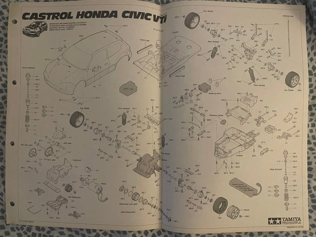 TAMIYA ORIGINAL EXPLODED Diagram Tamiya Service Guide Castrol Civic Vti ...