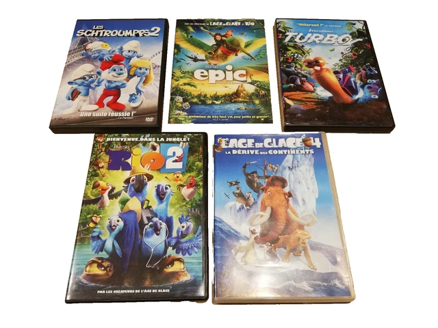 LOT DE 5 DVD pour enfants dessin animé, Schtroumpfs 2 Rio 2 turbo Epic ...