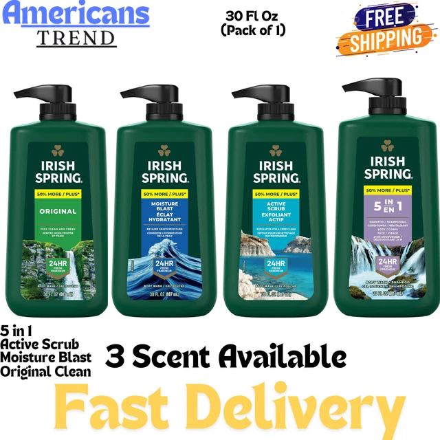 IRISH SPRING MEN'S Body Wash, Feel Fresh All Day, 30 Oz Pump Bottle, 3 ...
