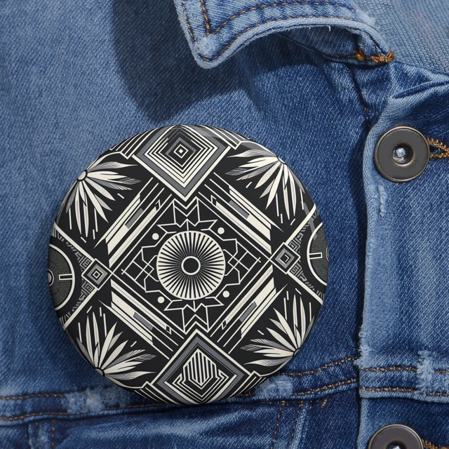 CUSTOM PIN BUTTON Badge Retro Art Deco Navajo Southwest Black White ...