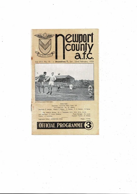 1957/58 NEWPORT COUNTY v Shrewsbury Town Football Programme £5.00 ...