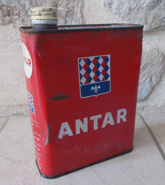 ANCIEN BIDON D'HUILE ANTAR l'huile de France Oil Vintage oil can rouge ...