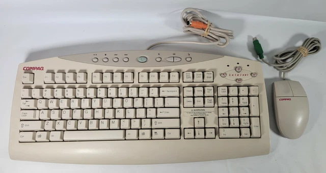VINTAGE COMPAQ SK-2700 tastiera e mouse M-S34 entrambi cablati e 6 pin ...
