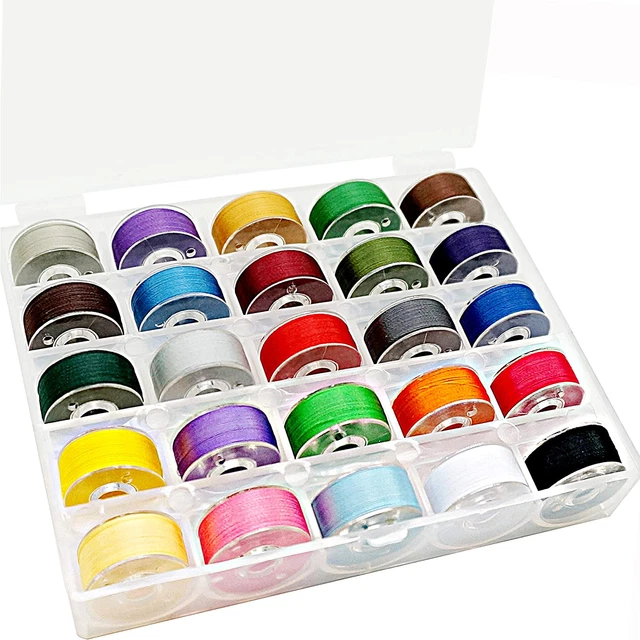 25PCS ASSORTED COLORS 70D/2 (60WT) Prewound Bobbin Thread Plastic Size ...