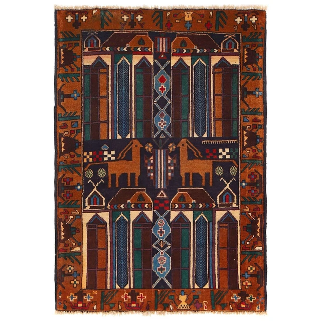 GET AFGHAN TRIBAL Pictorial Rug Showing Animals and Nature Made By ...