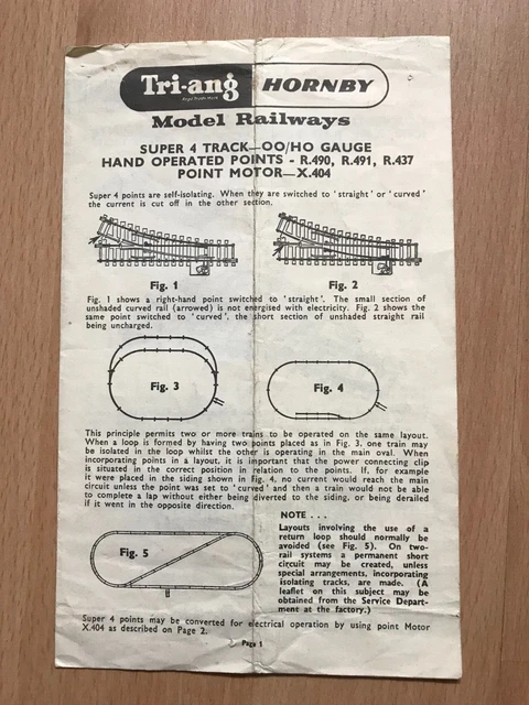 VINTAGE TRIANG HORNBY model railways instruction leaflet - super 4 ...