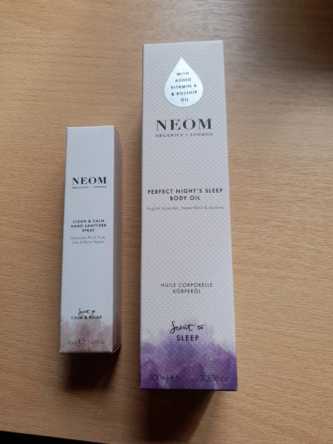 NEOM PERFECT NIGHTS Sleep Body Oil 100ml Plus Hand Sanitiser Spray 30ml ...