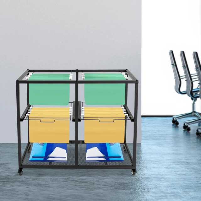 2 TIERS 4 Drawers Rolling Metal Hanging File Cart Mobile Storage ...